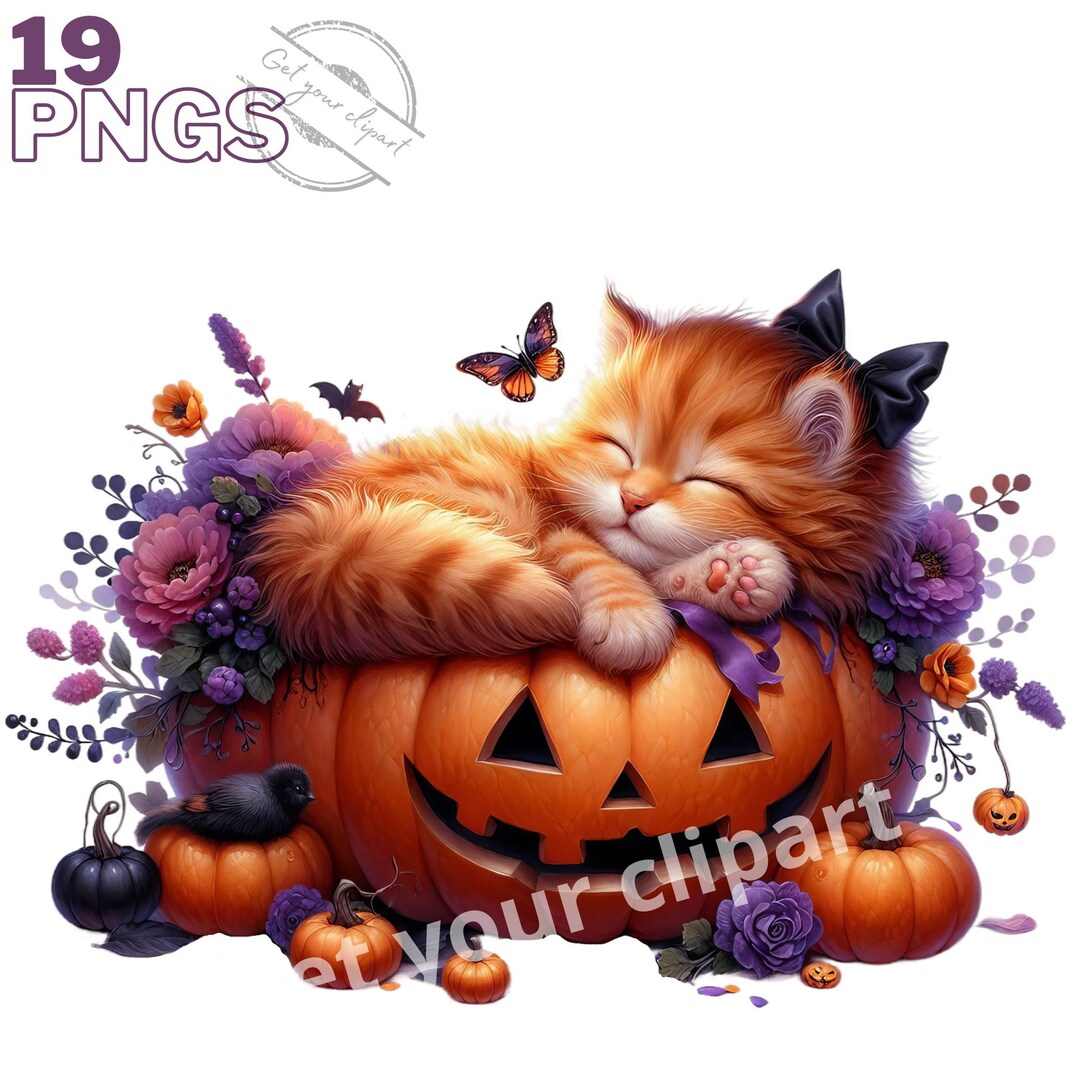 Halloween Cat Clipart Bundle, Halloween Clipart, Halloween Png Graphics ...