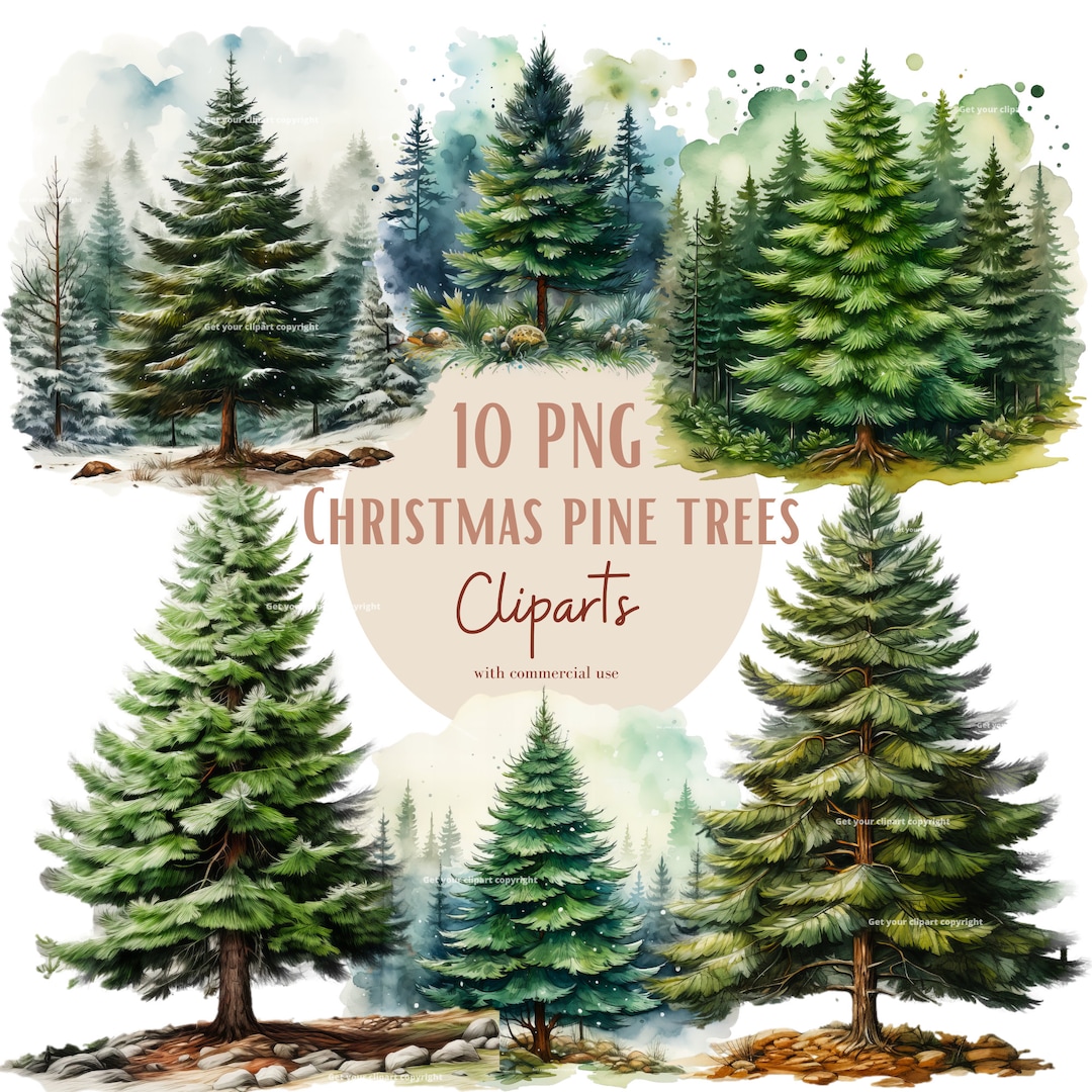 Christmas Pine Trees Clipart Bundle, With Commercial Use and ...