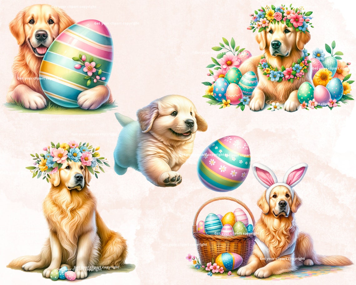 Easter Retriever Png Graphics, Easter Printable, Watercolor Dog Clipart ...