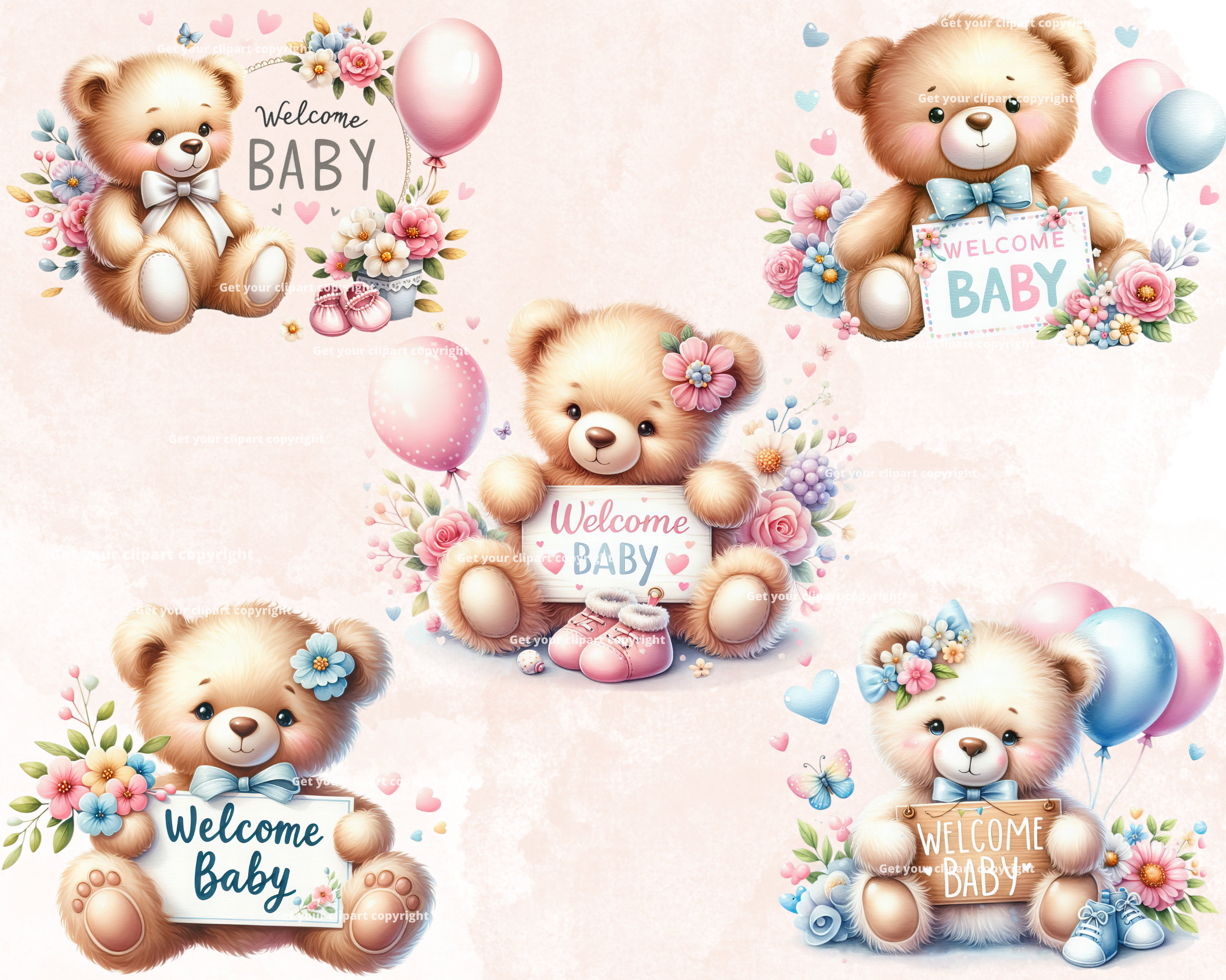 Welcome Baby Clipart Bundle, Birth Announcement Clipart, Babyshower Png ...