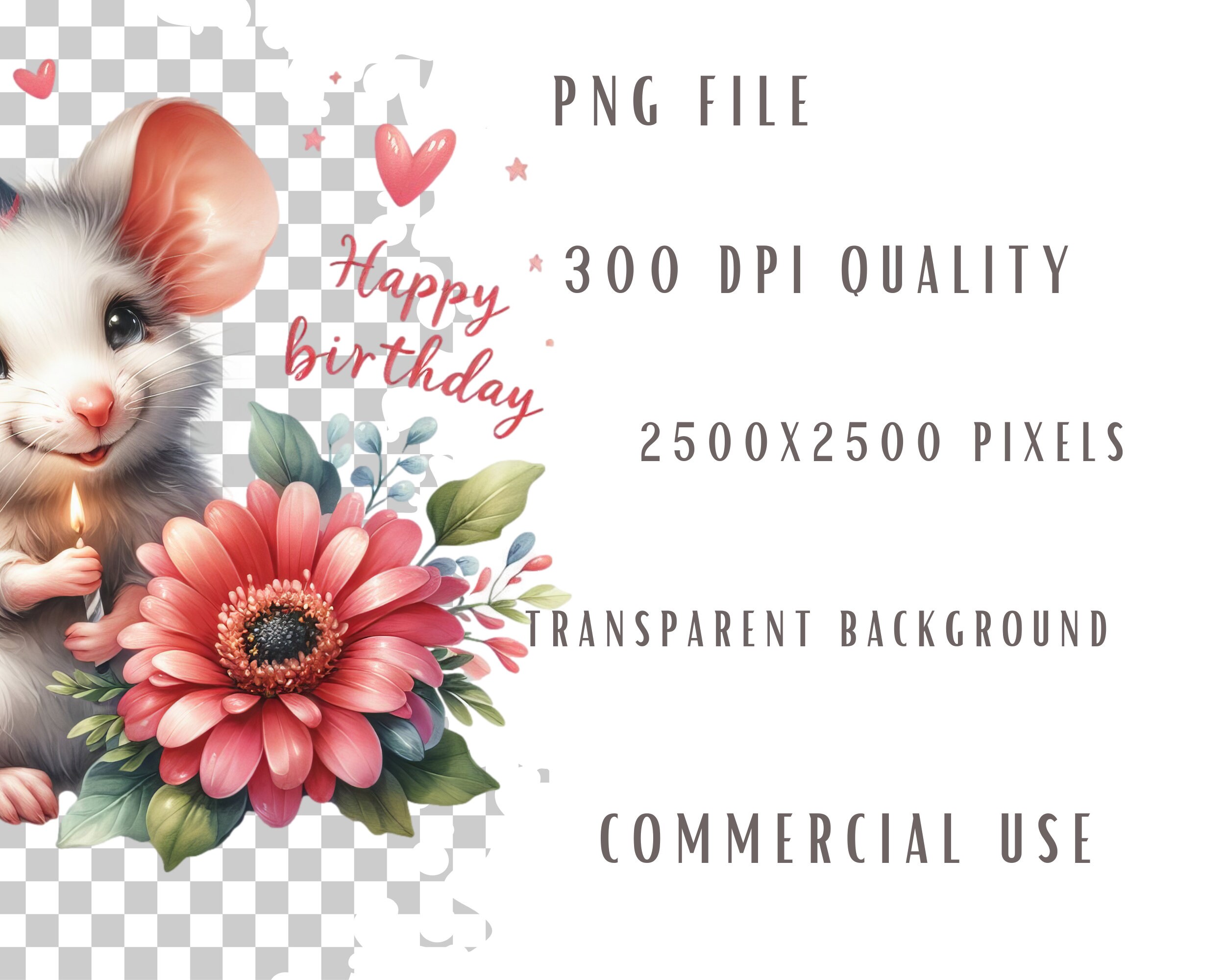 Happy Birthday Mice Clipart Bundle, Mice Pngs, Watercolor Mice Graphics ...