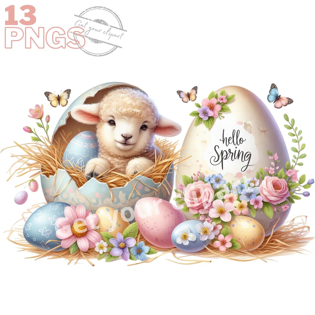 Spring Lamb Clipart Bundle, Easter Lamb Png Graphics, Easter ...