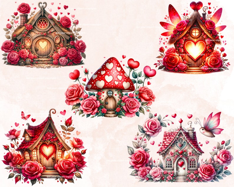 Valentines Fairy House Clipart Bundle, Fantasy Clipart Bundle ...