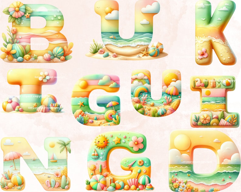 Summer Alphabet Clipart Bundle, Summer PNG Designs, Summer Clipart ...
