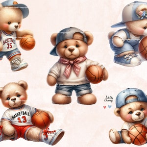 Basketball Teddy Bear Clipart Bundle, Nursery Graphics, Basketball ...