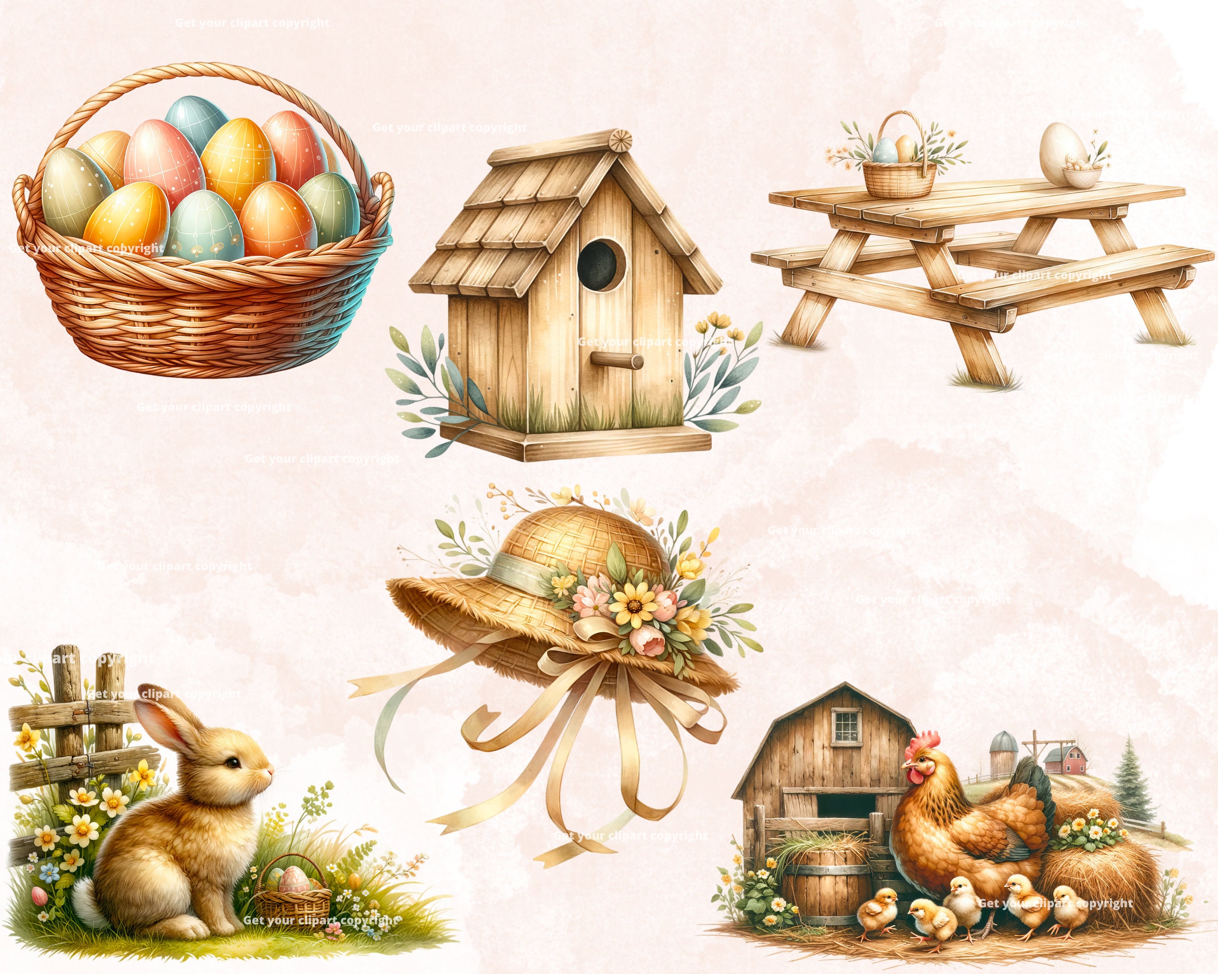 Yellow Easter Country Clipart Bundle, Easter Clipart, Country Graphics ...