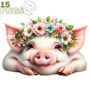 Floral Pig Clipart Bundle, Cute Pig, Farm Animal Clipart, Spring ...