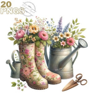 Garden Boots Clipart Bundle, Hello Spring Png Designs, Garden Clipart ...