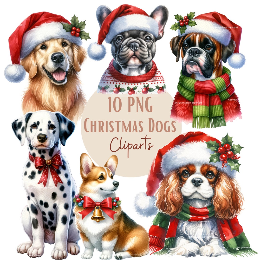 Christmas Dogs Png Graphics, Watercolor Dog Clipart, Set of 10 ...