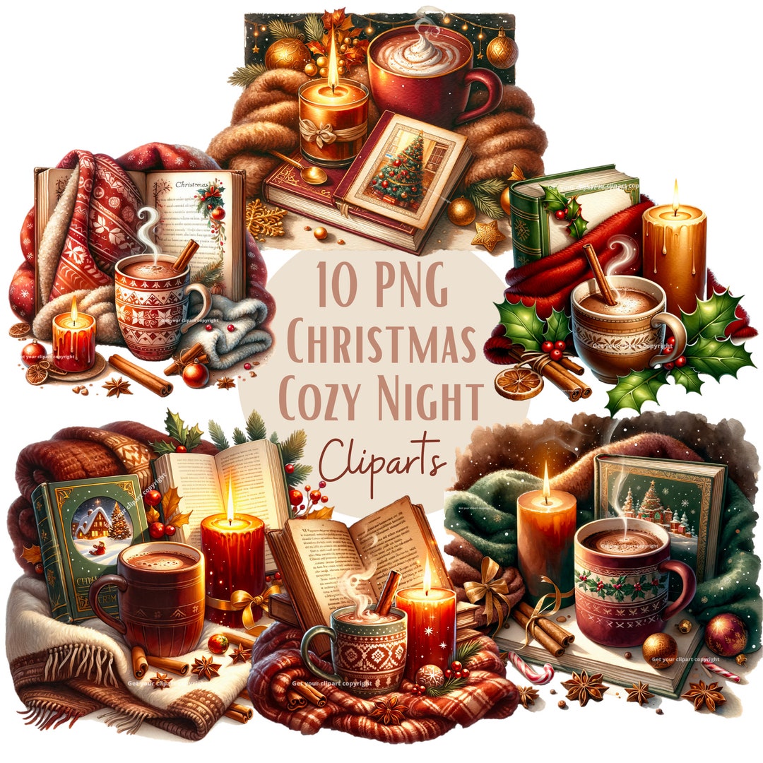 Cozy Christmas Night Watercolor Clipart Bundle, Christmas Png Bundle ...