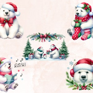 Polar Bear Clipart Bundle, Christmas Watercolor PNG, Transparent ...