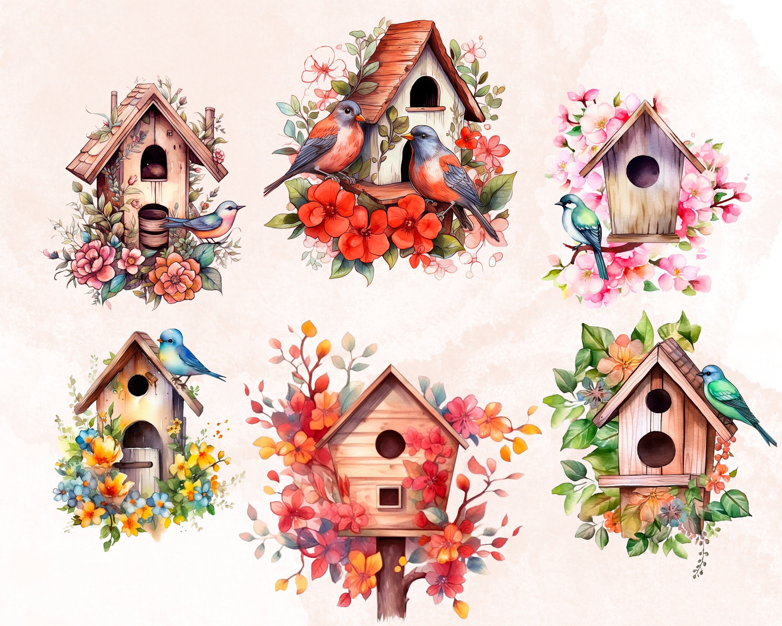 Birdhouse Clipart Watercolor Birdhouses Watercolor Spring - Etsy