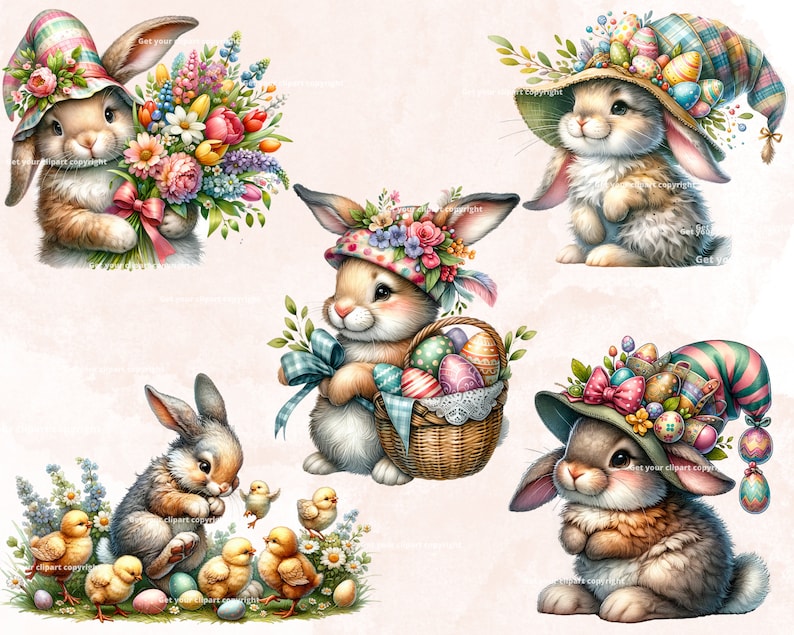 Easter Bunny Clipart Bundle, Easter Clipart, Easter Graphics, Easter ...