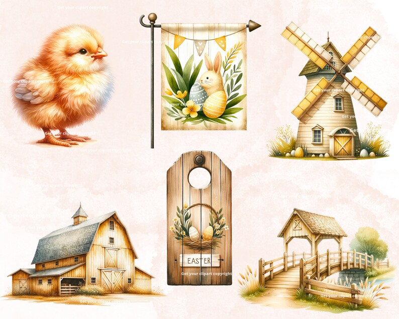 Yellow Easter Country Clipart Bundle, Easter Clipart, Country Graphics ...