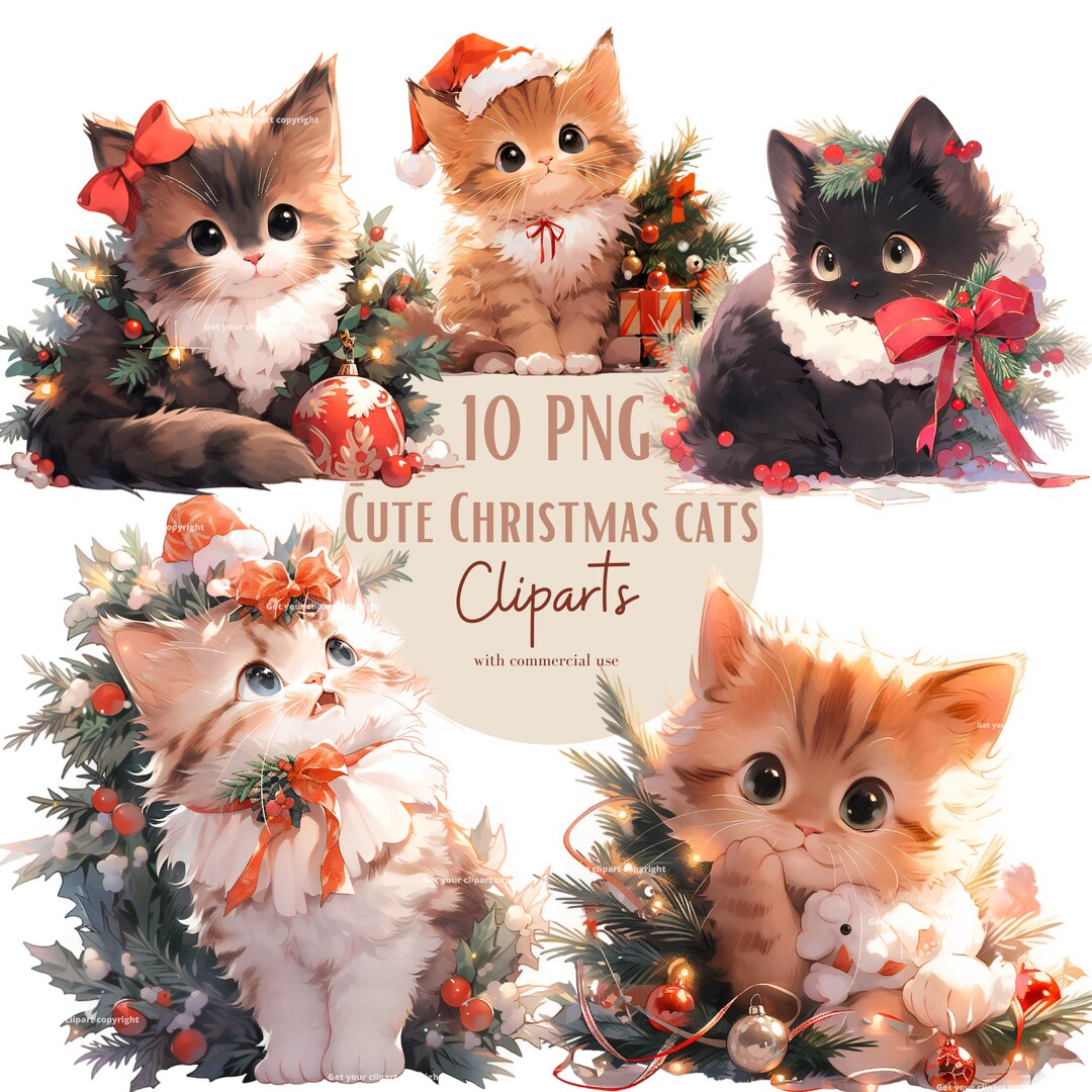 Cat Clipart Bundle, Christmas Cat Png, Christmas Png Bundle, With ...