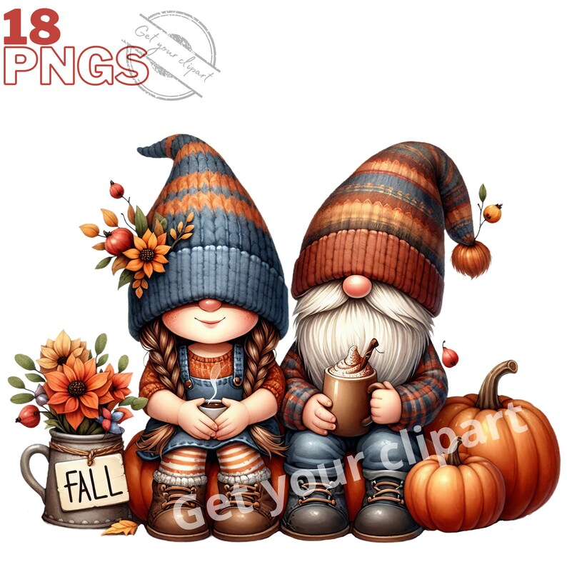 Fall Gnomes Couple Clipart Bundle, Fall Scrapbooking, Fall Sublimation ...