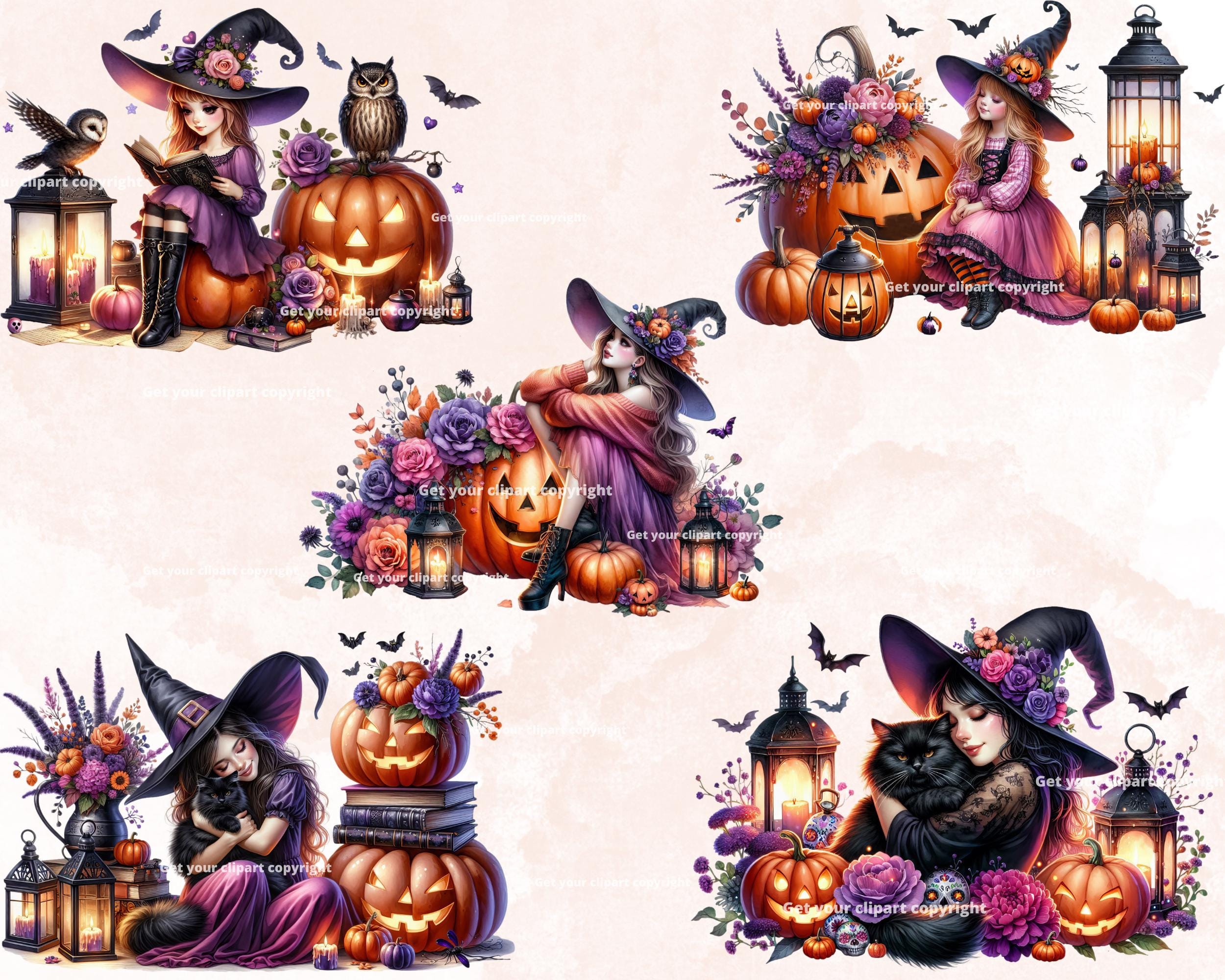 Halloween Witch Clipart Bundle, Halloween Png Bundle, Fantasy Clipart ...