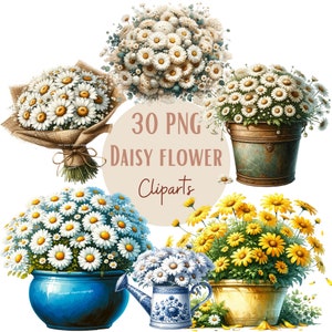 Daisy Flower Clipart Bundle, Watercolor Flowers Clipart, Spring Png ...
