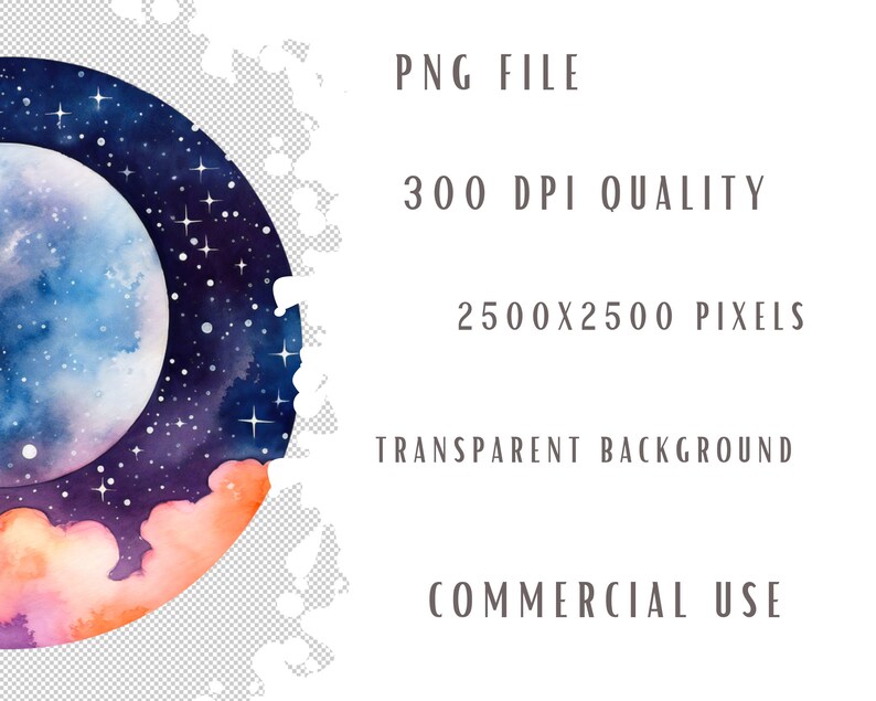 Watercolor Moon Star Clipart Bundle, Moon Png Graphics, Evening Sky Png ...