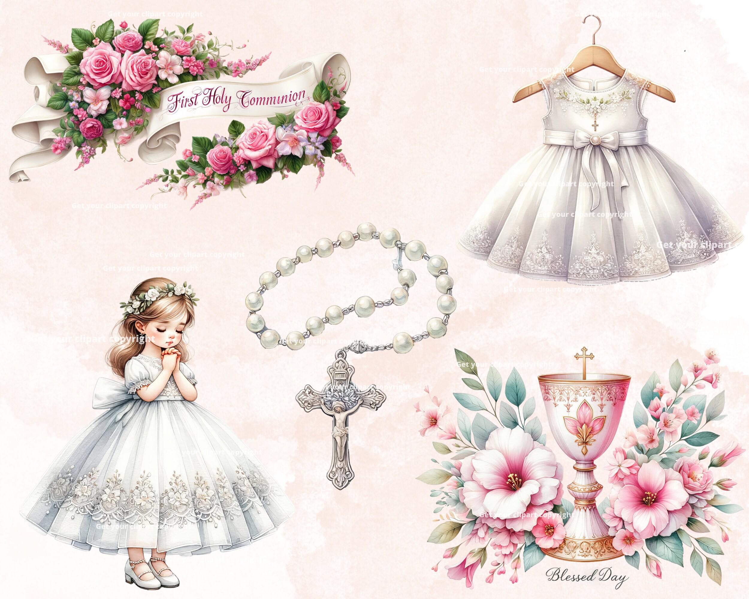 First Holy Communion Clipart Bundle, Communion Png Files, Girl ...