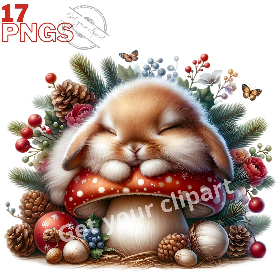 Christmas Bunny Clipart Bundle, Christmas Png Bundle, Fantasy Clipart ...