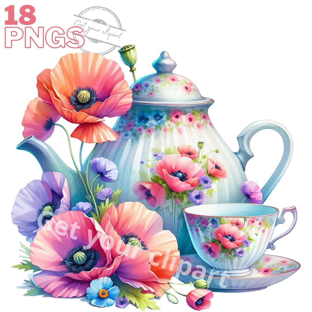 Tea Time Clipart Bundle, Summer Tea Clipart, Spring Tea Png, Summer ...