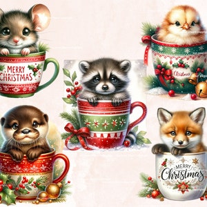 Christmas Mugs Watercolor Clipart Bundle, Christmas Png Bundle, Set of ...