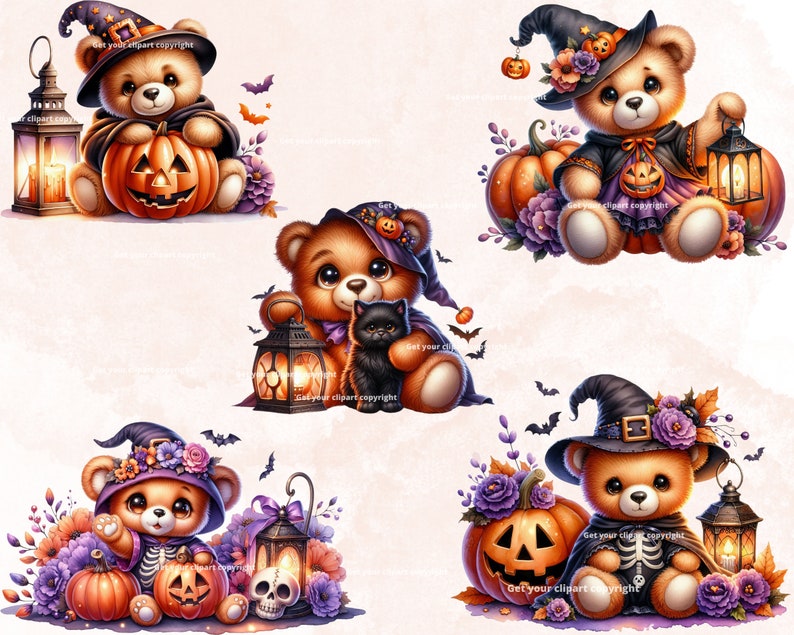 Halloween Teddy Bear Clipart Bundle, Halloween Graphics, Teddy Bear Png ...