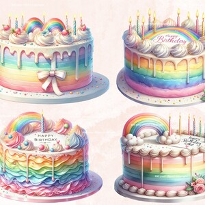 Rainbow Birthday Cake Clipart Bundle, Happy Birthday Graphics, Cake Png ...