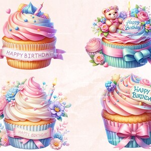 Birthday Cupcake Clipart Bundle, Happy Birthday Graphics, Cupcake Png ...