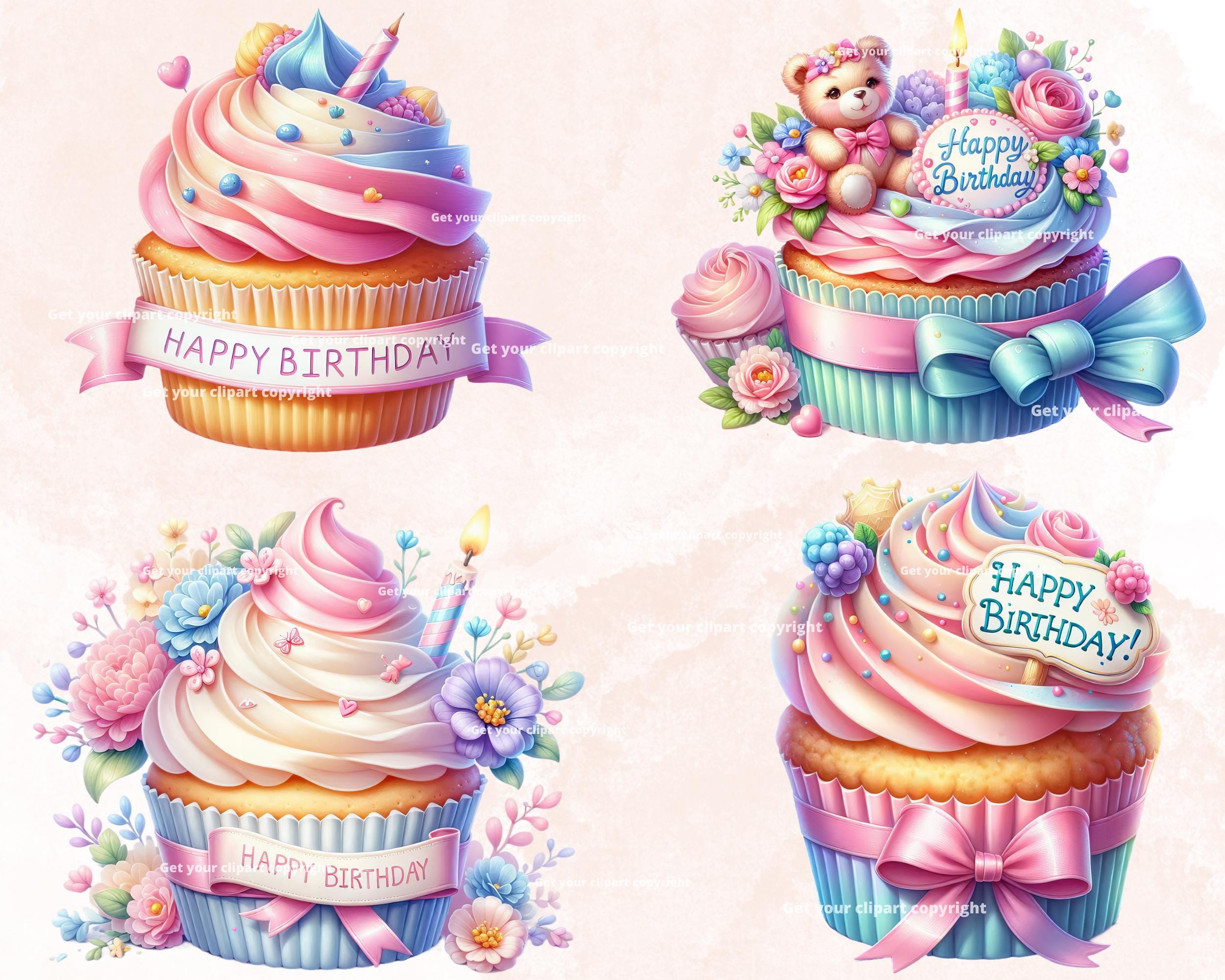 Birthday Cupcake Clipart Bundle, Happy Birthday Graphics, Cupcake Png ...