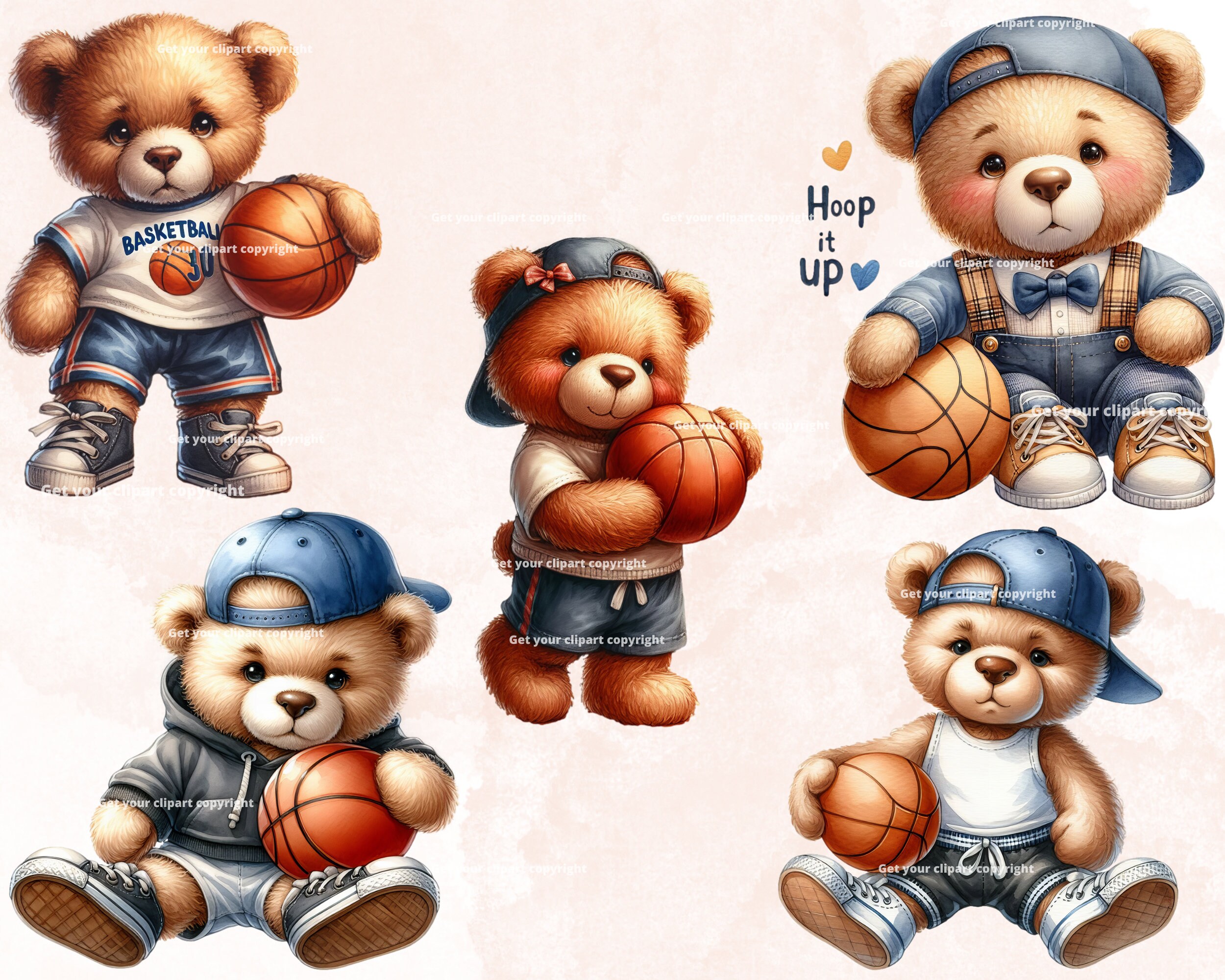 Basketball Teddy Bear Clipart Bundle, Nursery Graphics, Basketball ...
