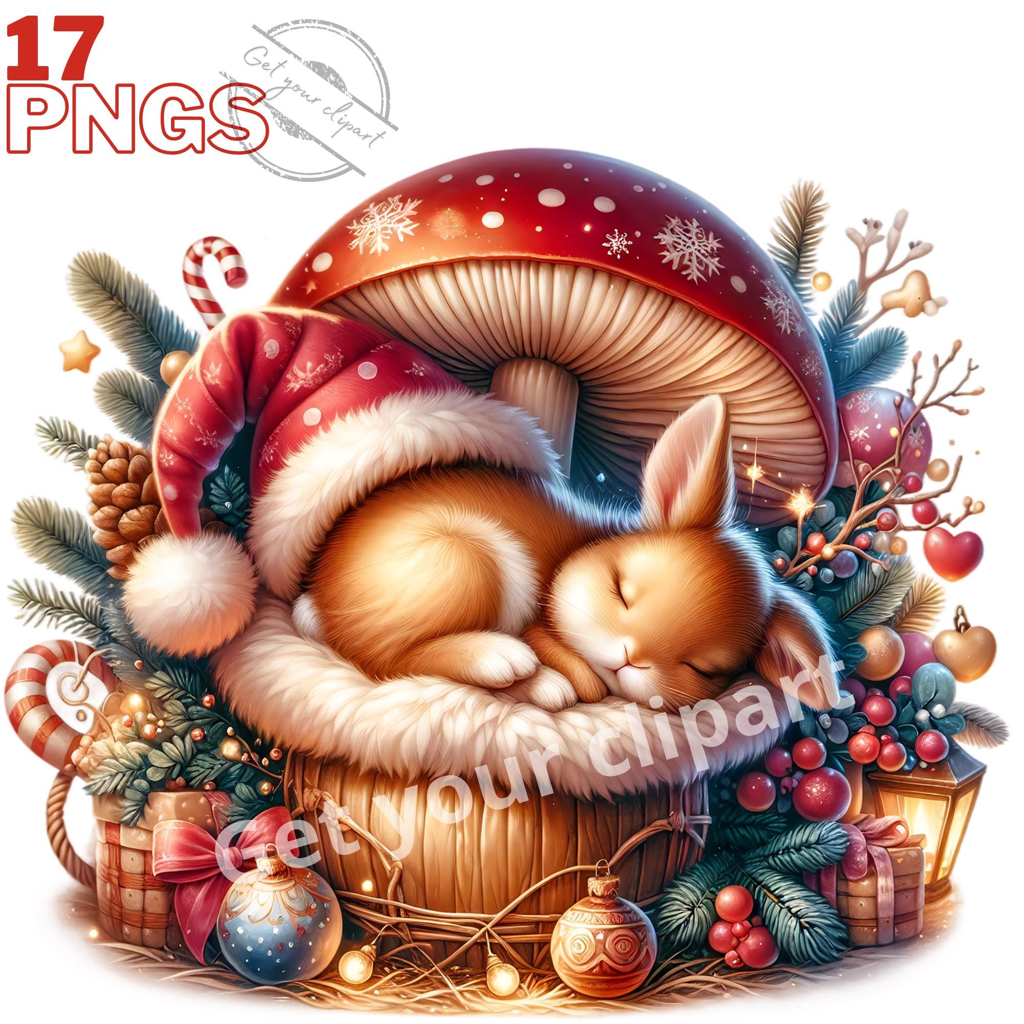 Christmas Bunny Clipart Bundle, Christmas Png Bundle, Fantasy Clipart ...