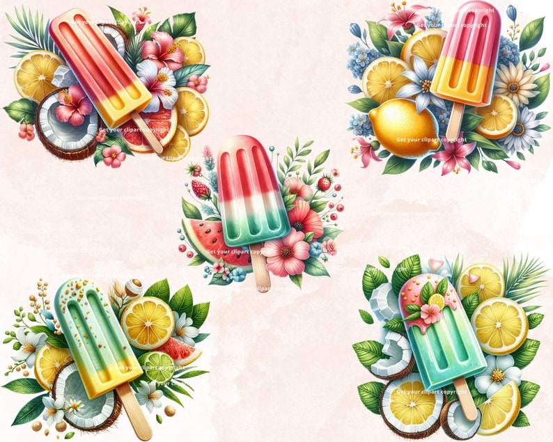 Summer Popsicle Clipart Bundle, Ice Cream Clipart , Ice Cream Pngs ...