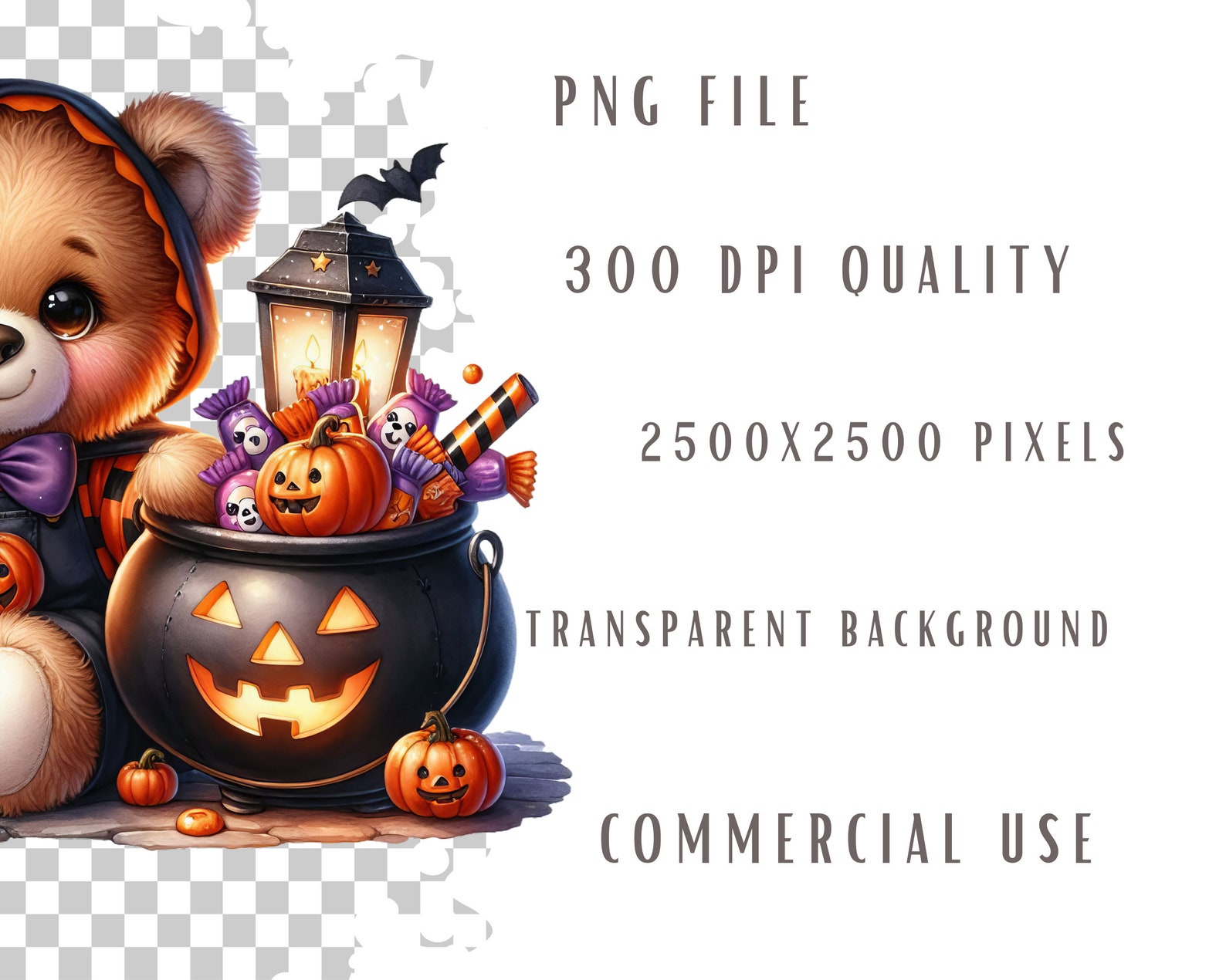 Halloween Teddy Bear Clipart Bundle, Halloween Graphics, Teddy Bear Png ...