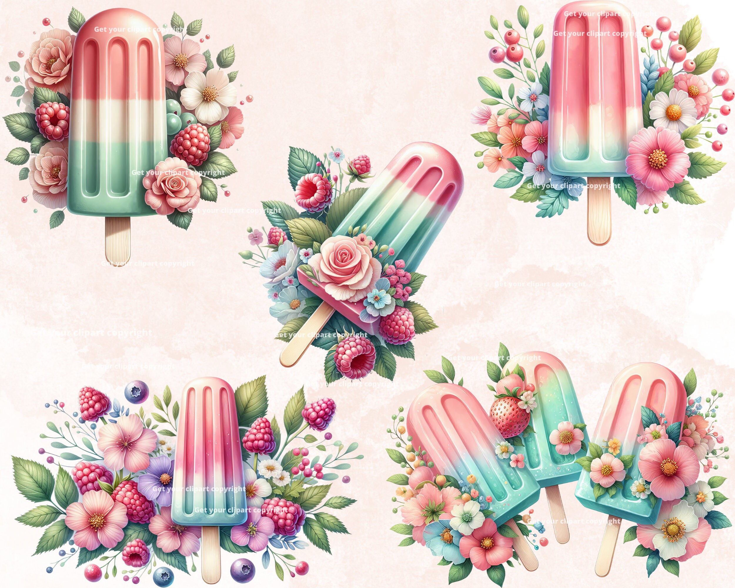 Pastel Summer Popsicle Clipart Bundle, Ice Cream Clipart , Ice Cream ...