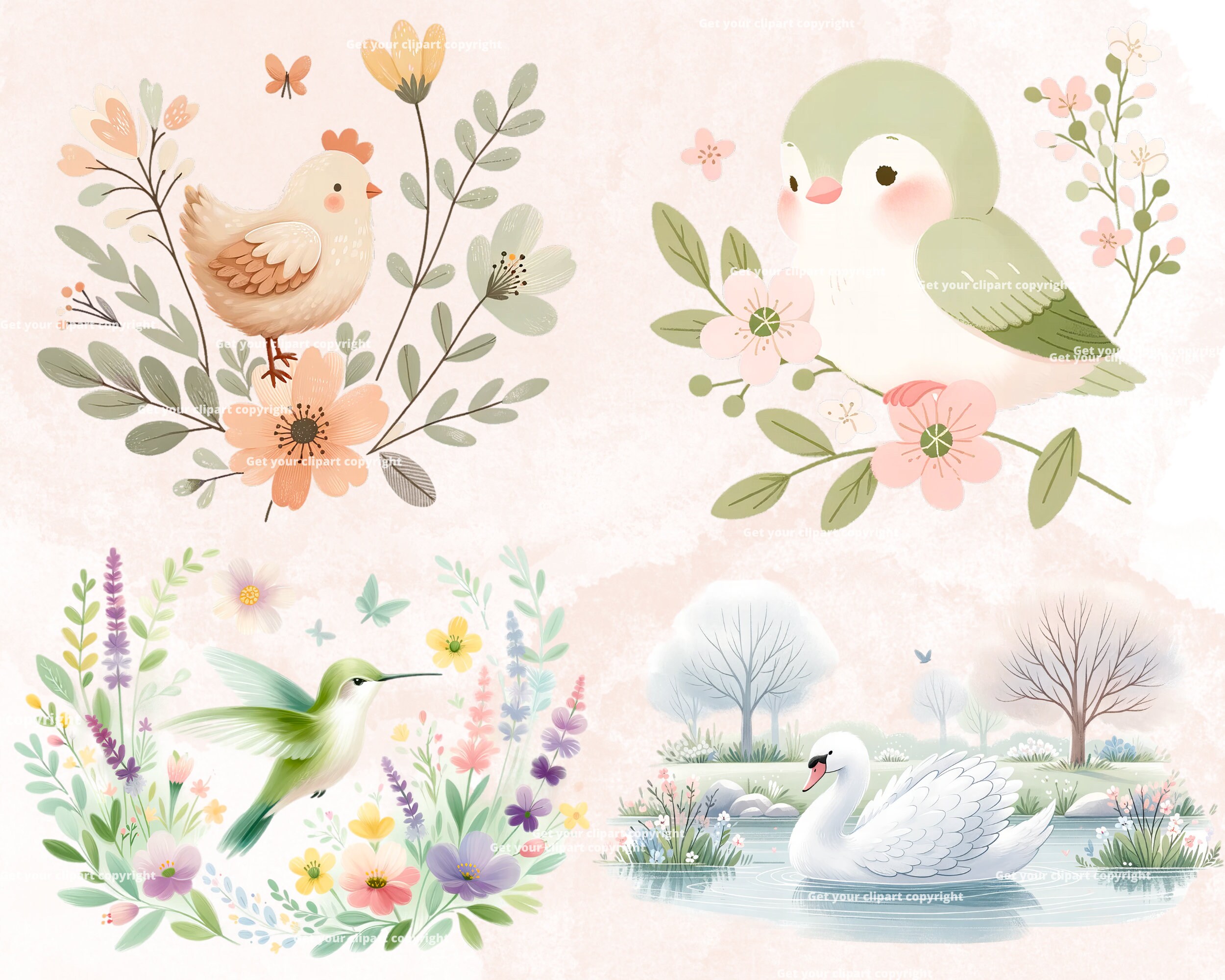 Lovely Birds Clipart Bundle, Spring Clipart, Cardinal Bird, Flamingo ...
