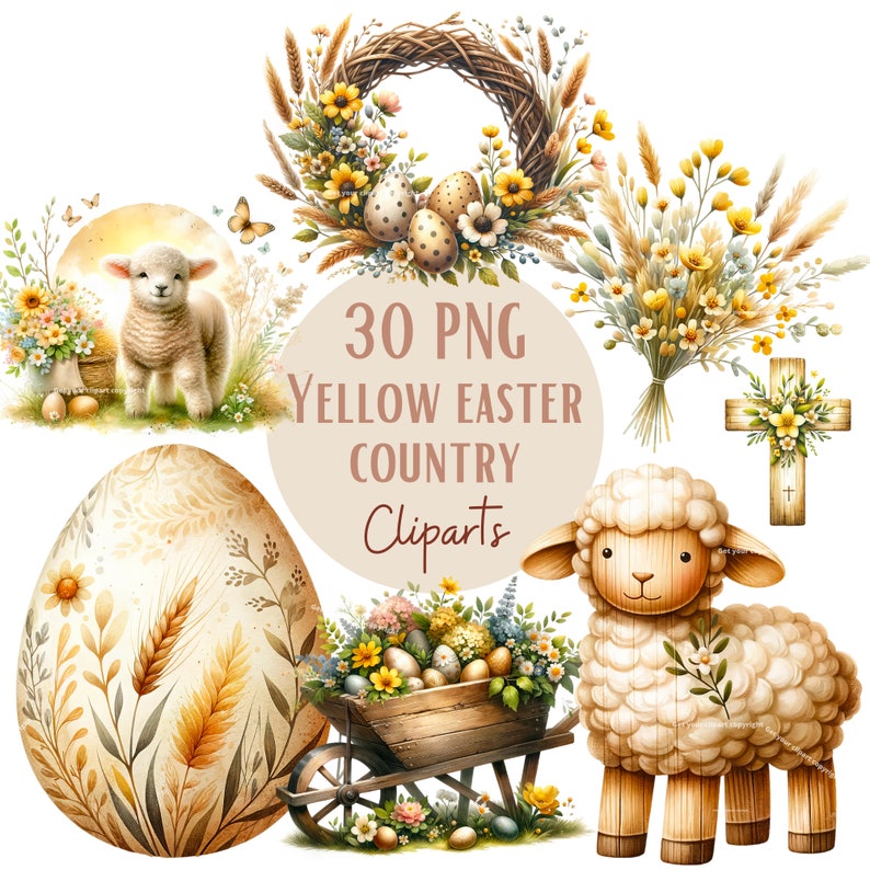 Yellow Easter Country Clipart Bundle, Easter Clipart, Country Graphics ...