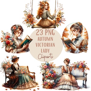 Autumn Victorian Clipart Bundle, Romantic PNG Graphics, Autumn Clipart ...