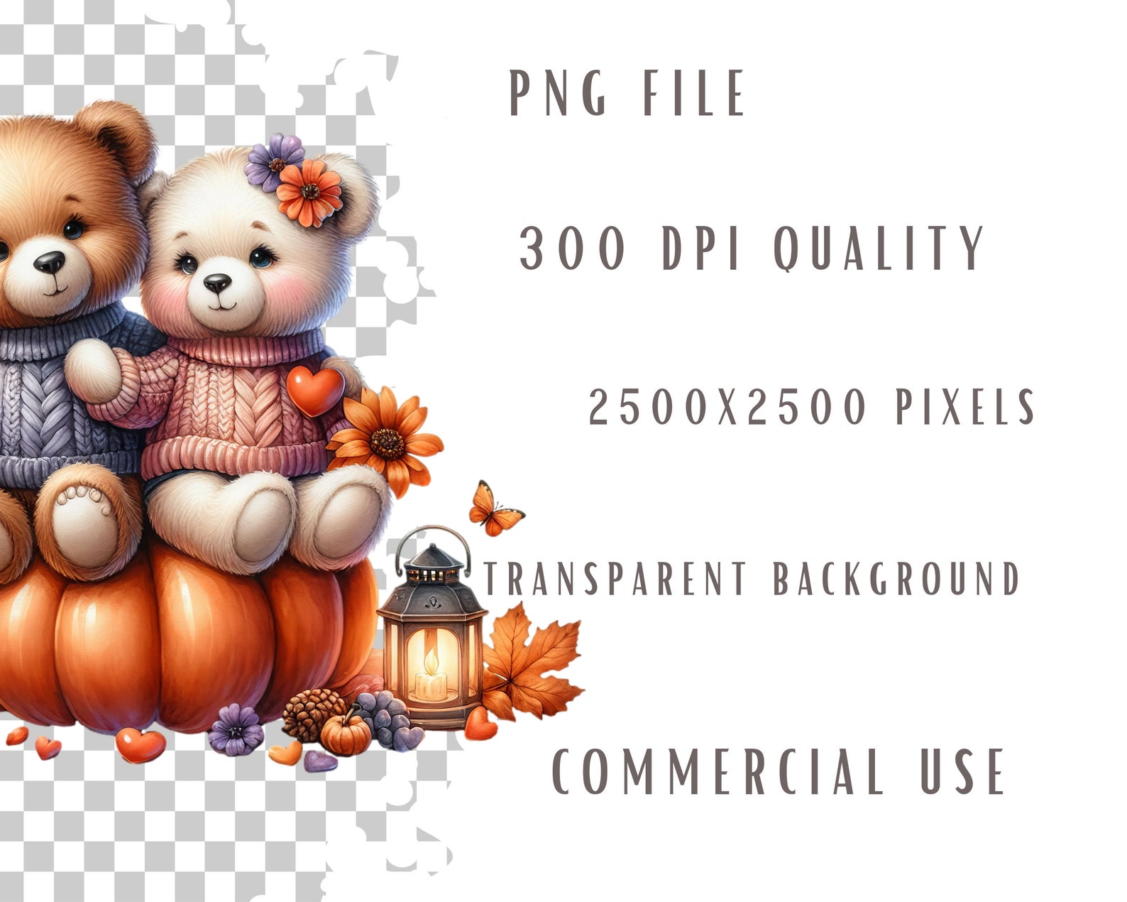Fall Teddy Bears Couple Clipart Bundle, Teddy Bear Clipart, Teddy Bear ...