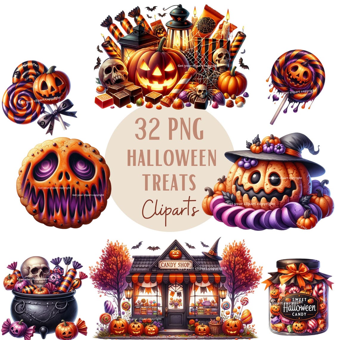 Halloween Treats Clipart Bundle, Halloween Candies Png, Halloween ...