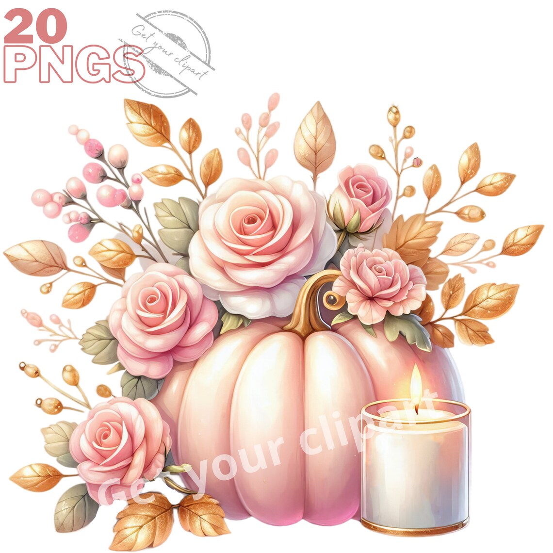 Pink Pumpkin Clipart Bundle, Floral Pumpkin Graphics, Thanksgiving ...