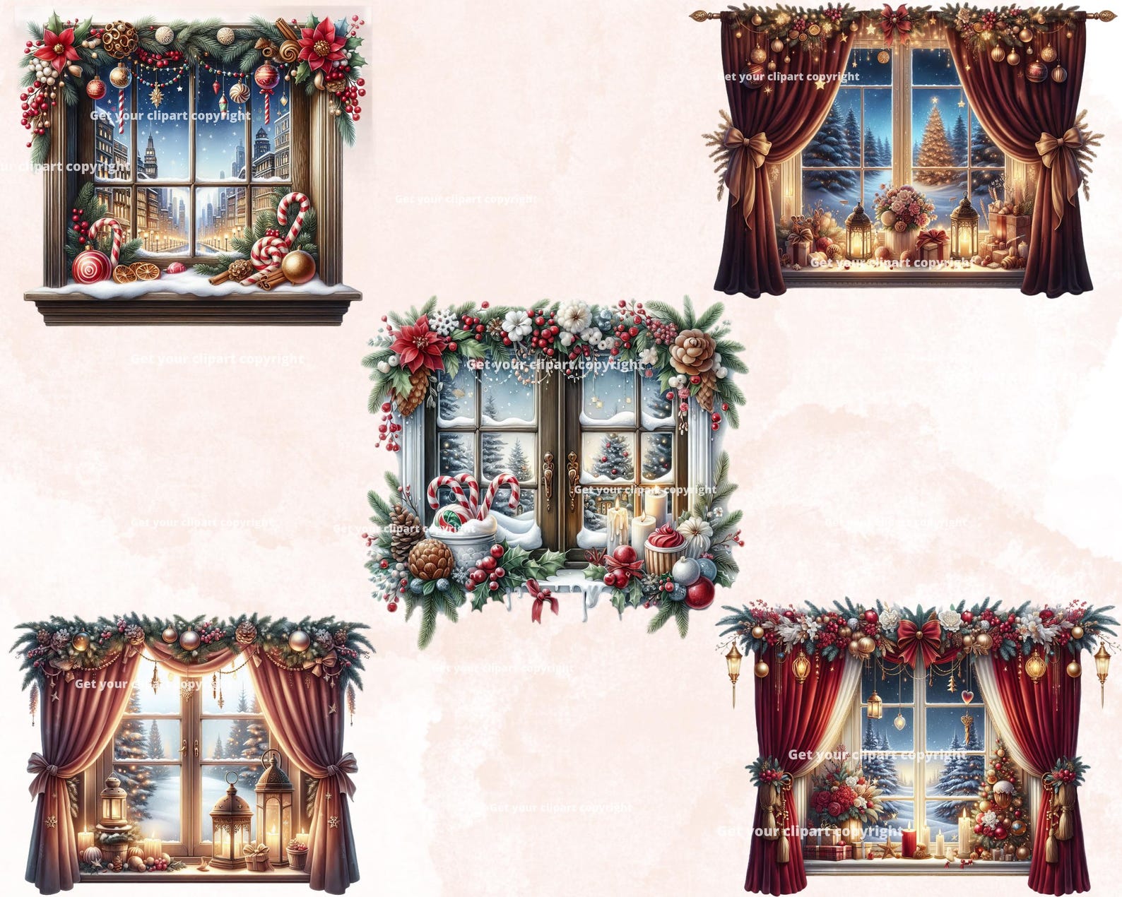 Christmas Windows Clipart Bundle, Christmas Png Graphics, Christmas ...