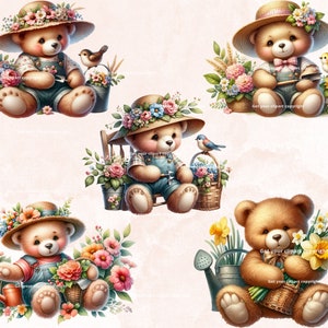 Gardening Teddy Bear Clipart Bundle, Teddy Bear Graphics, Gardening ...