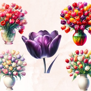 Spring Tulips Clipart Bundle, Watercolor Flowers Clipart, Spring Png ...