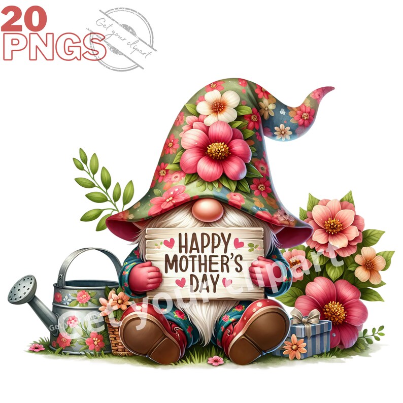 Happy Mother's Day Gnome Clipart Bundle, Mother's Day PNG Graphics ...