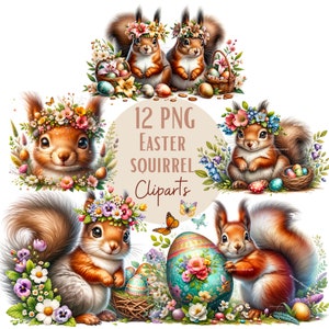 Easter Squirrel Png Graphics, Easter Png Clipart Bundle, Woodland ...