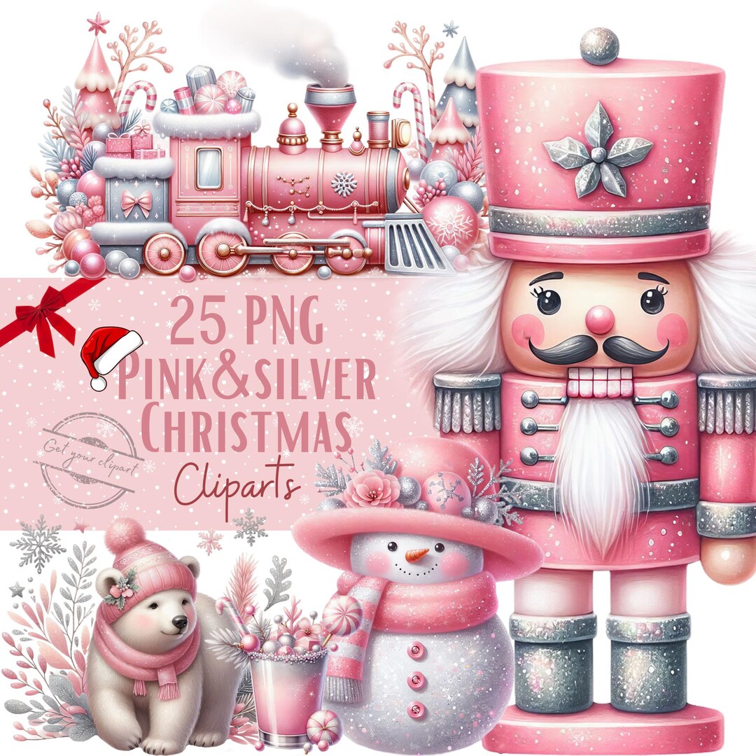 Pink Christmas Clipart Bundle, Snowman Png Graphics, Santa Claus Png ...