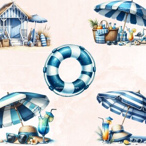 Blue Summer Beach Clipart Bundle, Beach Pngs, Tropical Clipart, Summer ...