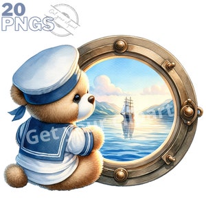Nautical Teddy Bear Clipart, Nursery Graphics, Nautical Clipart, Teddy ...